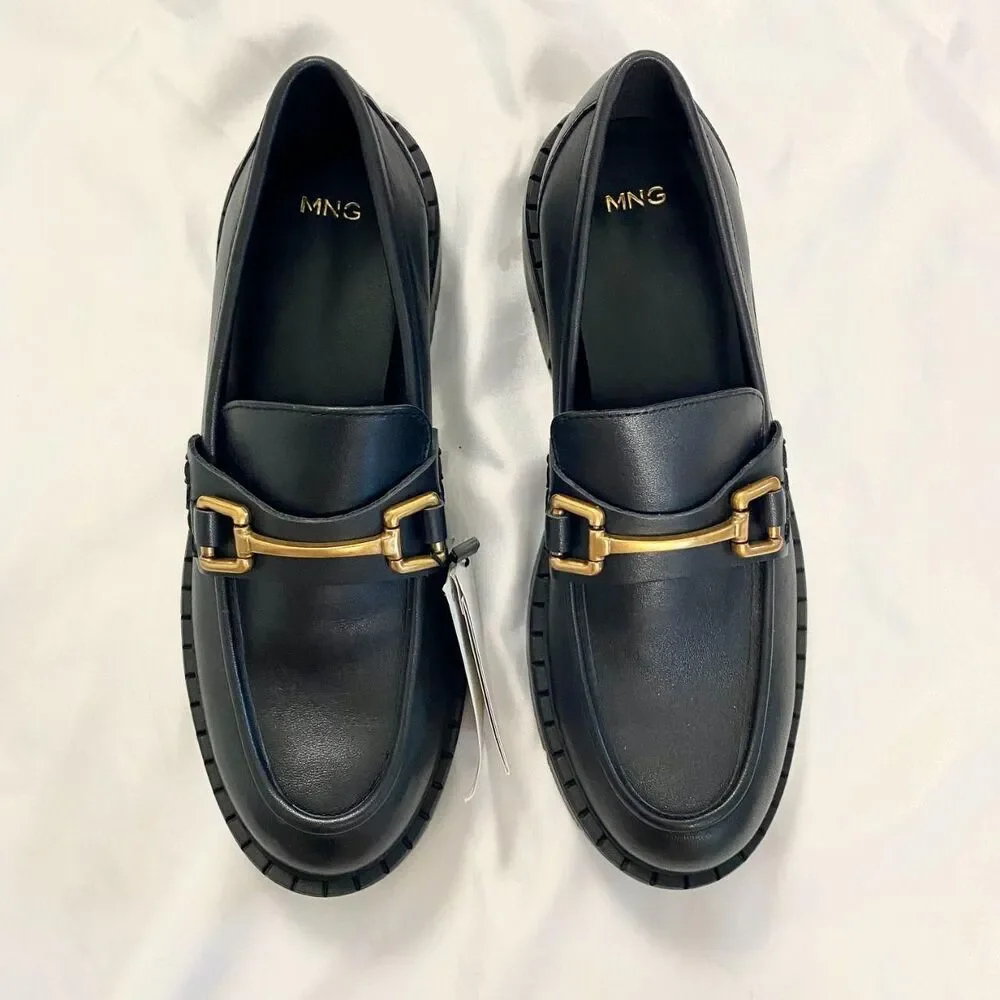 Mango | Shoes | Nwt Mango Black Leather Chain Platform Chunky Oxford ...